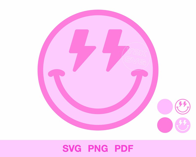 Pink Lightning Bolt Happy Face Clipart (SVG, PNG, PDF) - Etsy