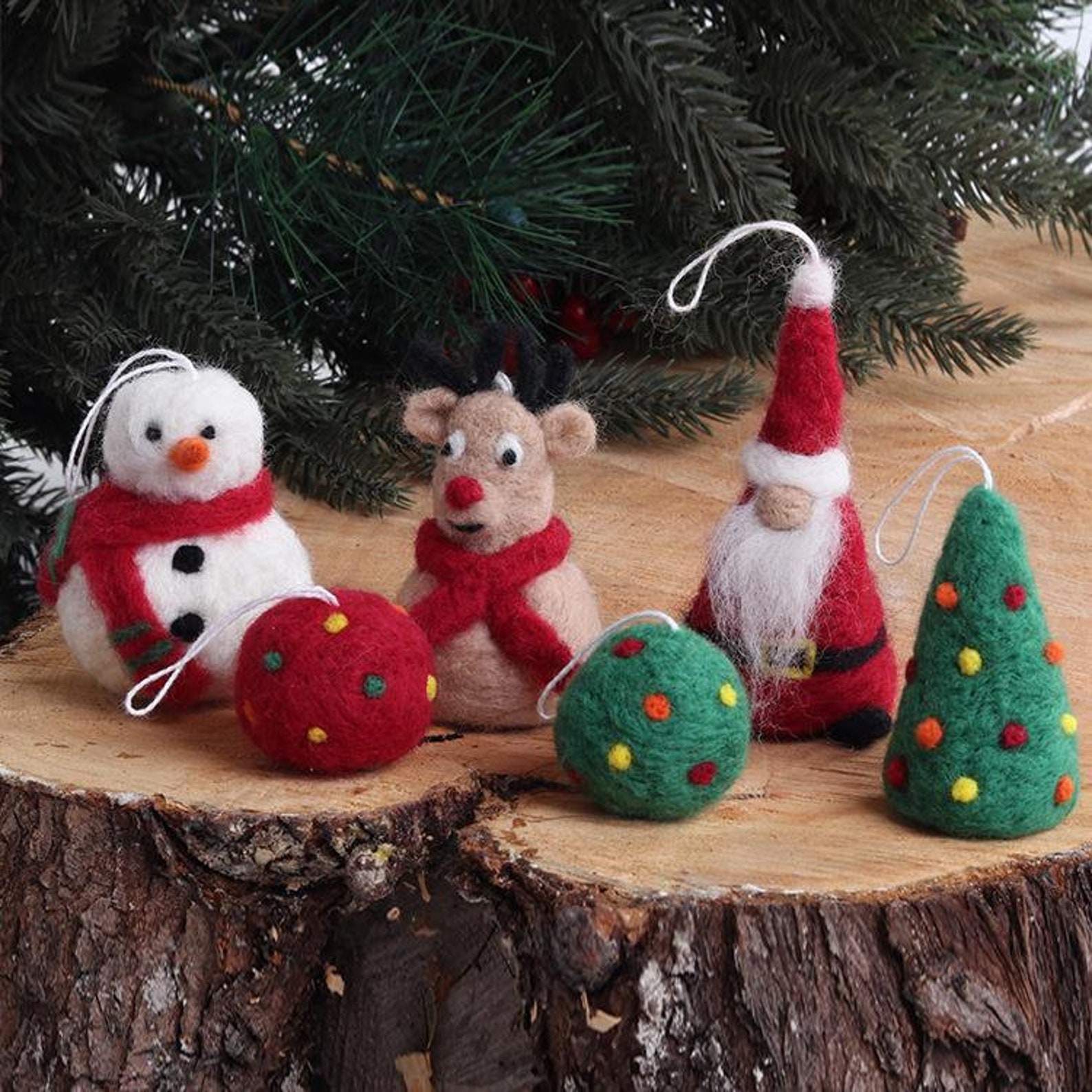 Christmast Tree Ornament Set Needle Felted, Santa Claus Decor Ornament ...