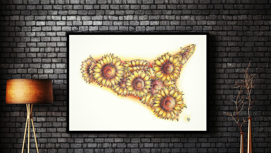 A3 PRINT "sicilia Girasoli" Drawing - Sicily and Sunflowers Drawing ...