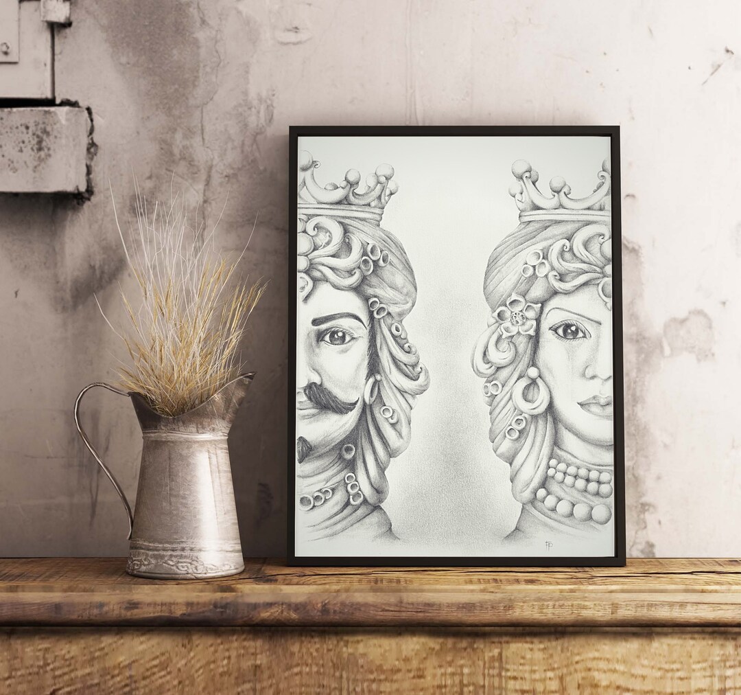 Moor's Heads A3 PRINT Drawing, Sicilian Tradition Drawing About Mori ...