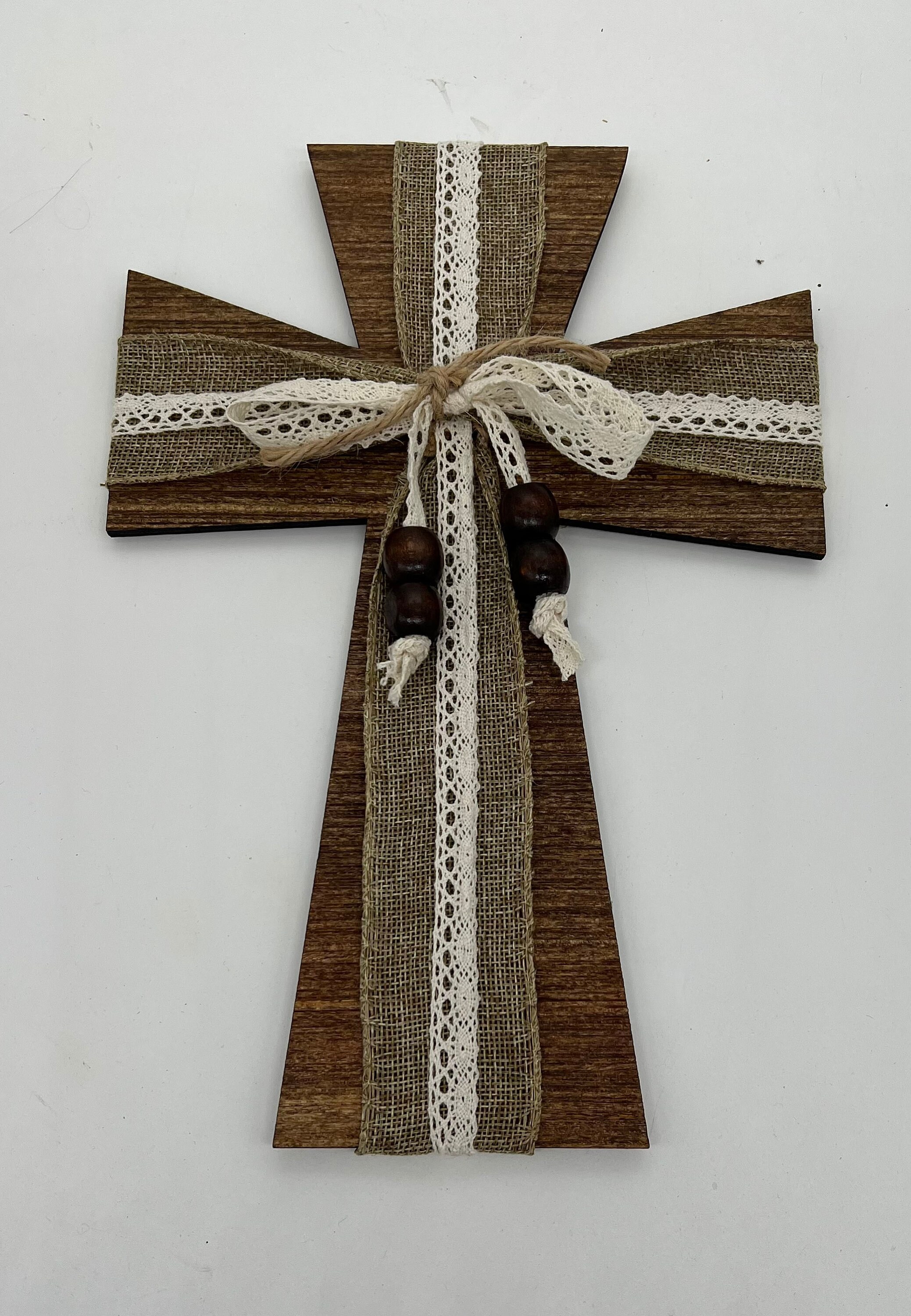 Wood Cross, Wood Cross With Burlap Ribbon. Holiday Cross, Religious ...