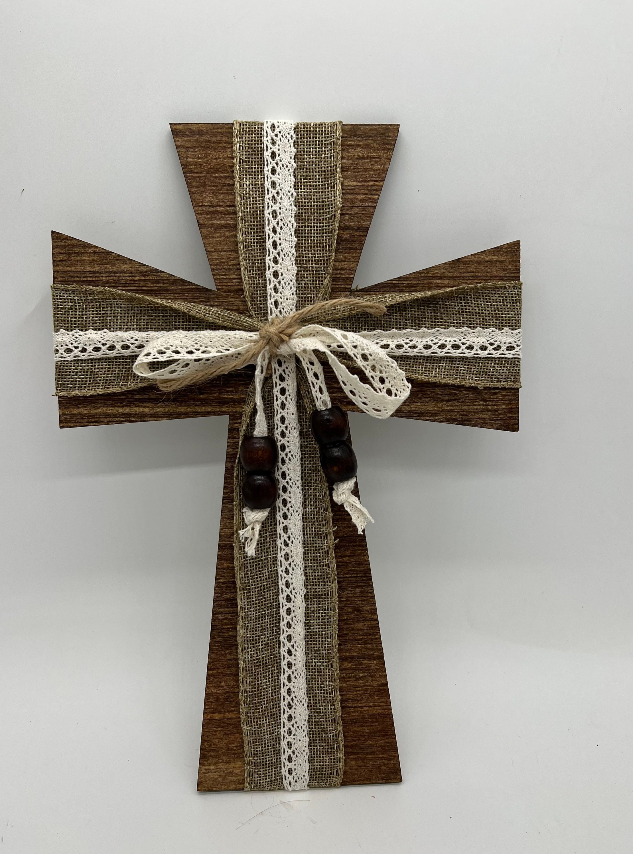 Wood Cross, Wood Cross With Burlap Ribbon. Holiday Cross, Religious ...
