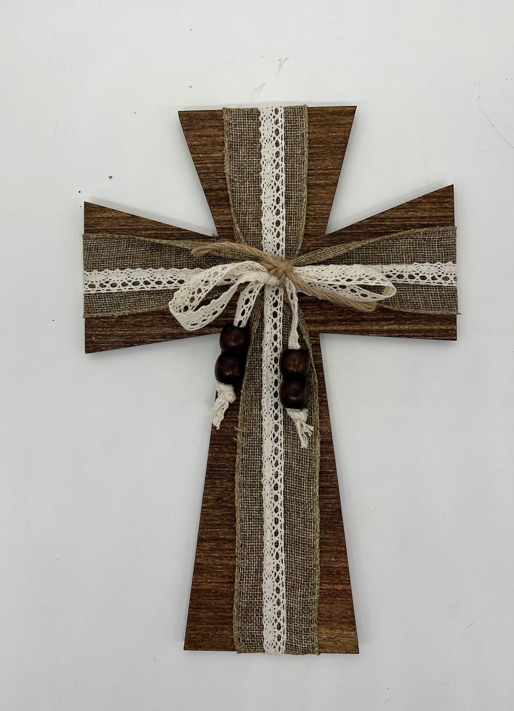 Wood Cross, Wood Cross With Burlap Ribbon. Holiday Cross, Religious ...
