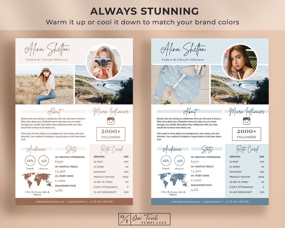 1 Page Instagram Influencer Media Kit Template Influencer Media Kit ...