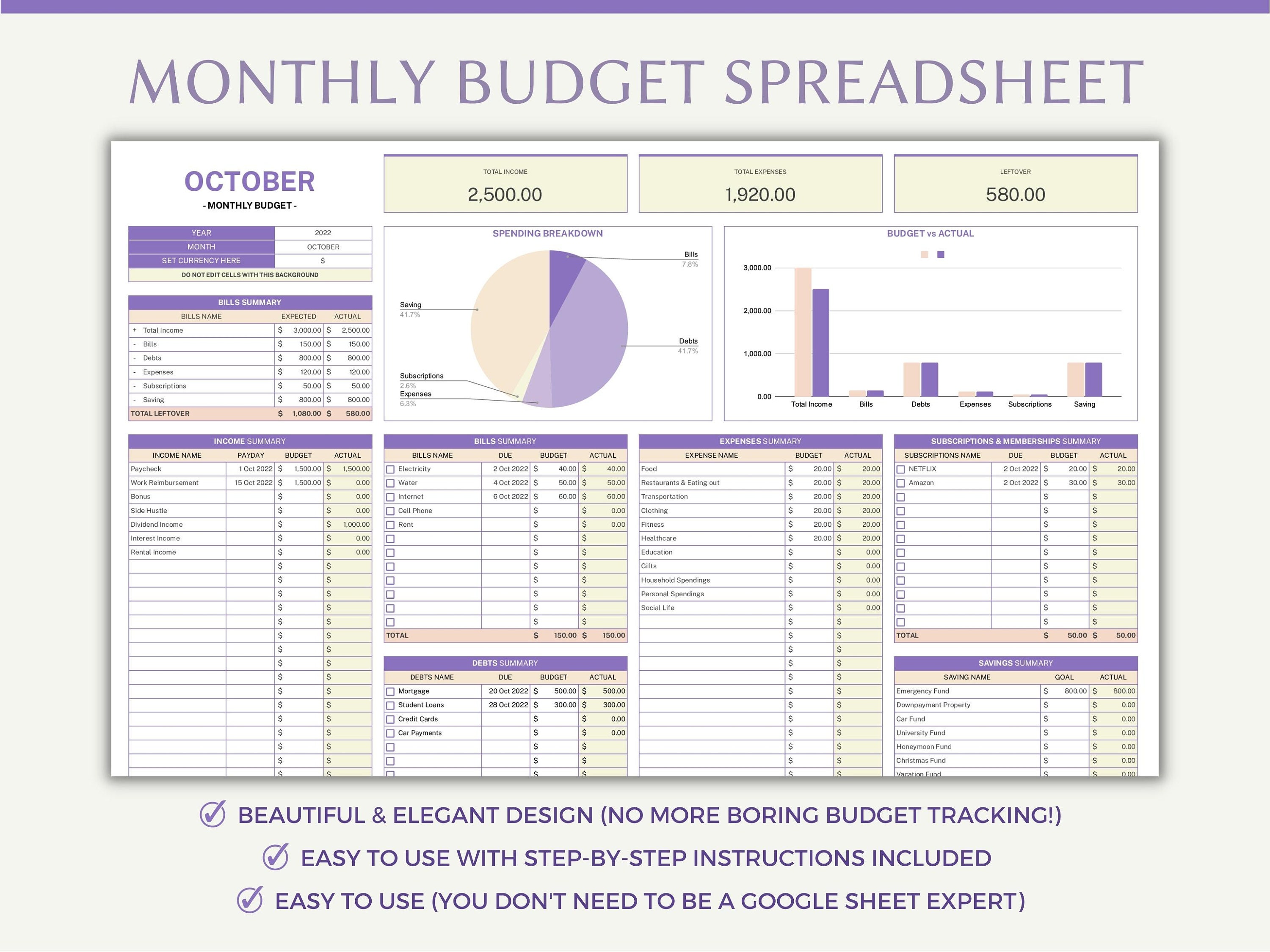 Ultimate Monthly Budget Spreadsheet Template for Google - Etsy