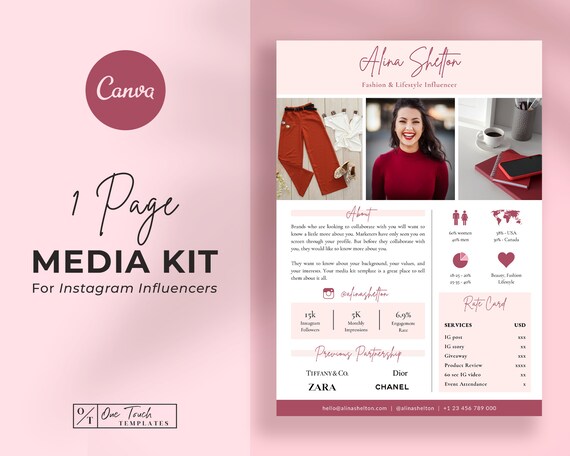 Instagram Influencer Media Kit Template Single Page Rate - Etsy