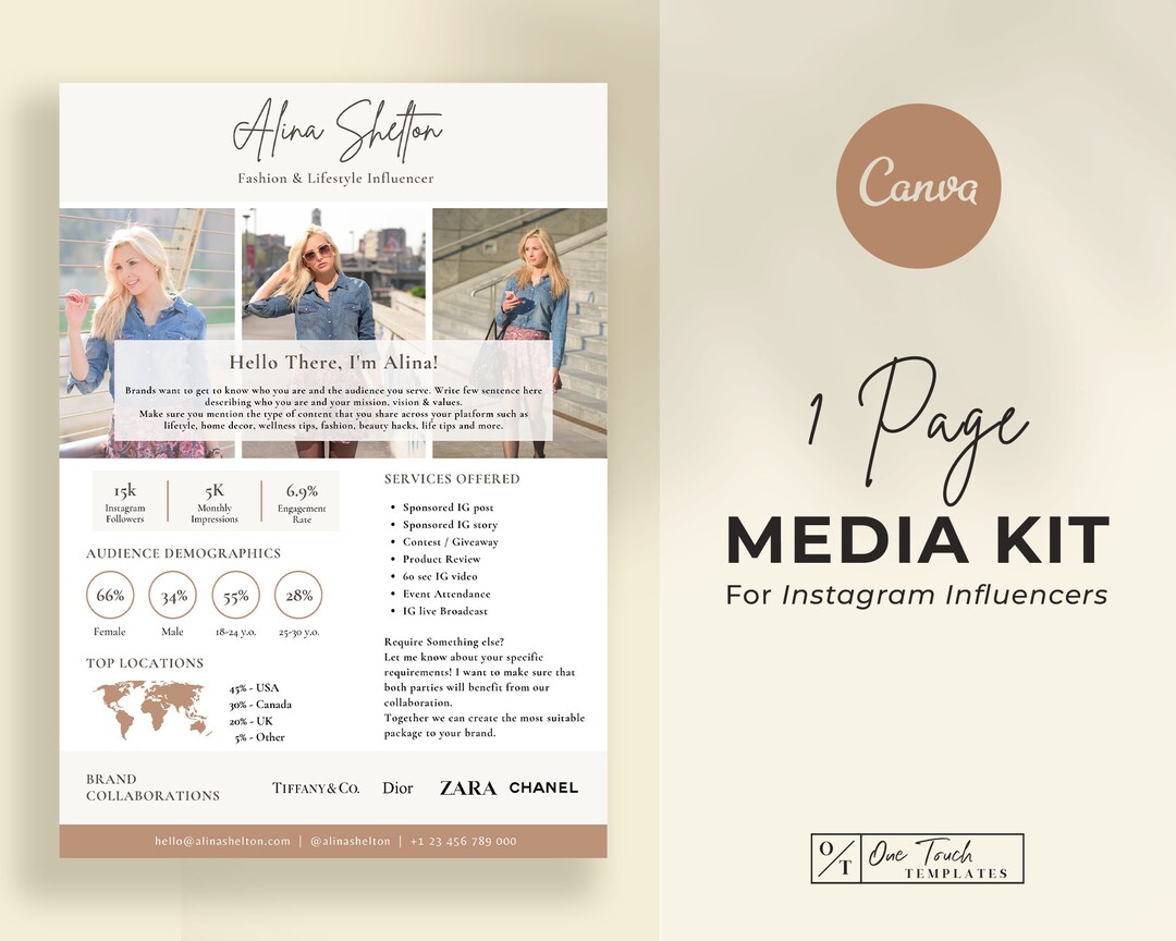 1 Page Media Kit Template Influencer Media Kit Blogger Influencer ...