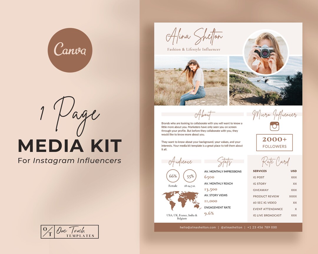 1 Page Instagram Influencer Media Kit Template Influencer Media Kit ...