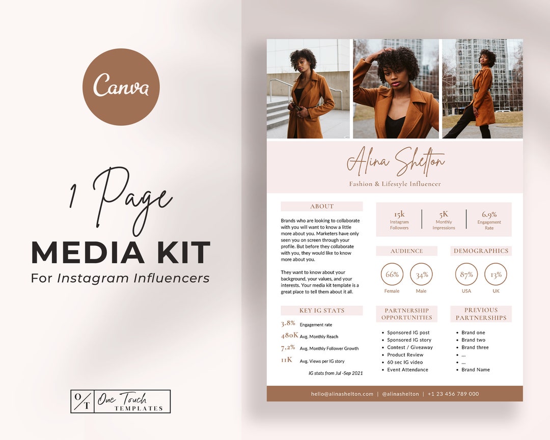 1 Page Media Kit Template Canva Template Instagram Media Kit Blogger ...