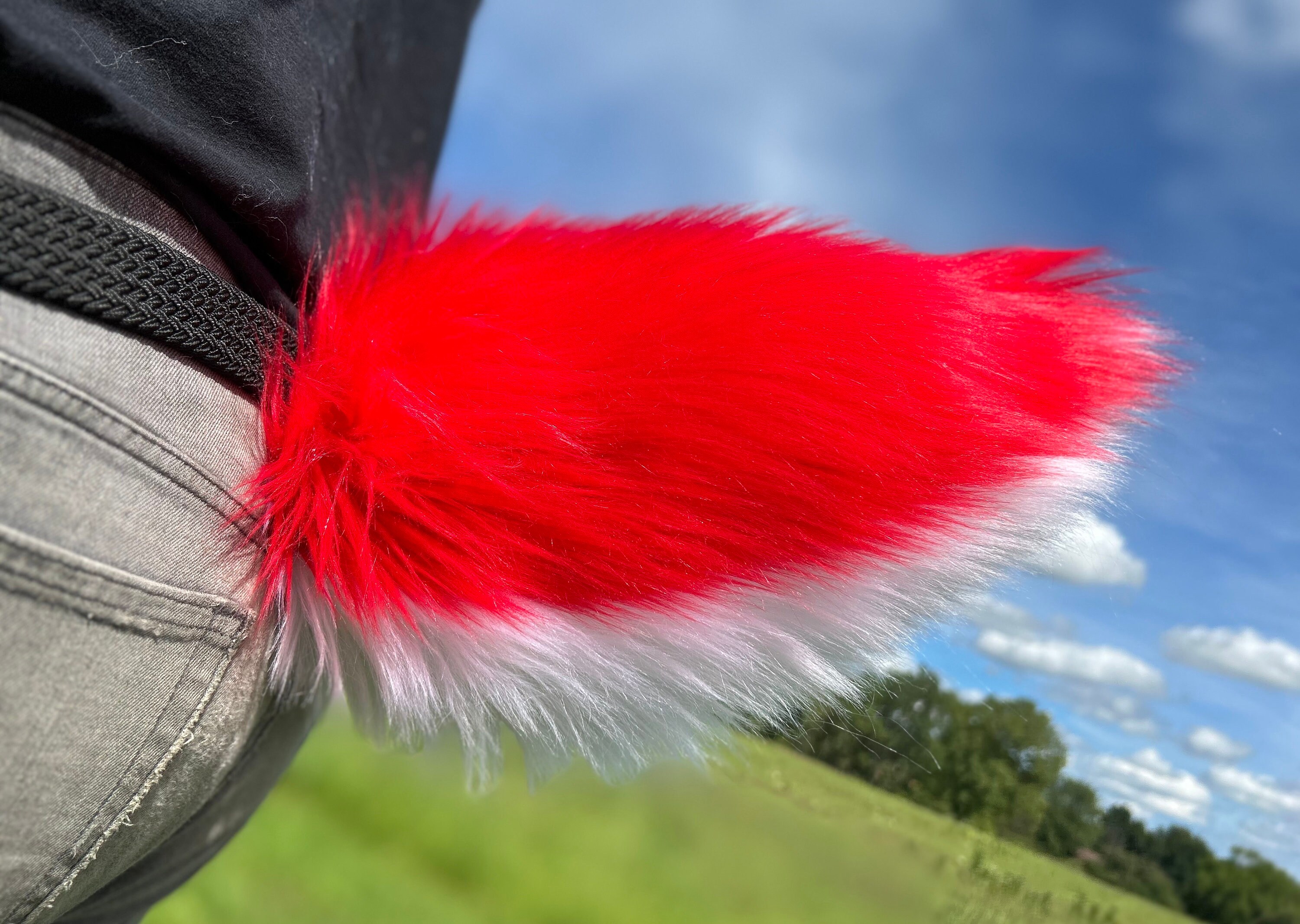 Red and White Furry Fursuit Nub Tail - Etsy