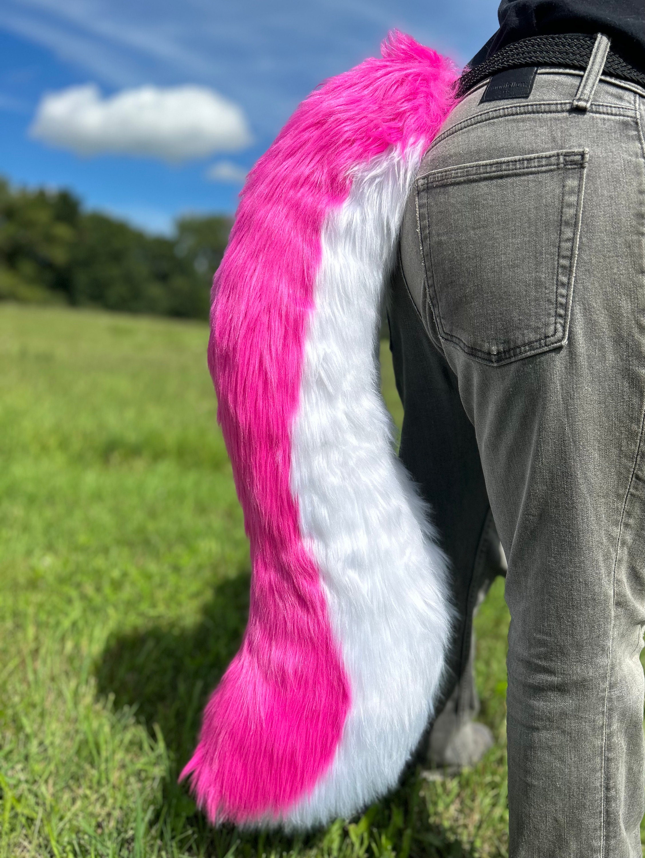 Hot Pink and White Wolf Fursuit Furry Cosplay Tail - Etsy