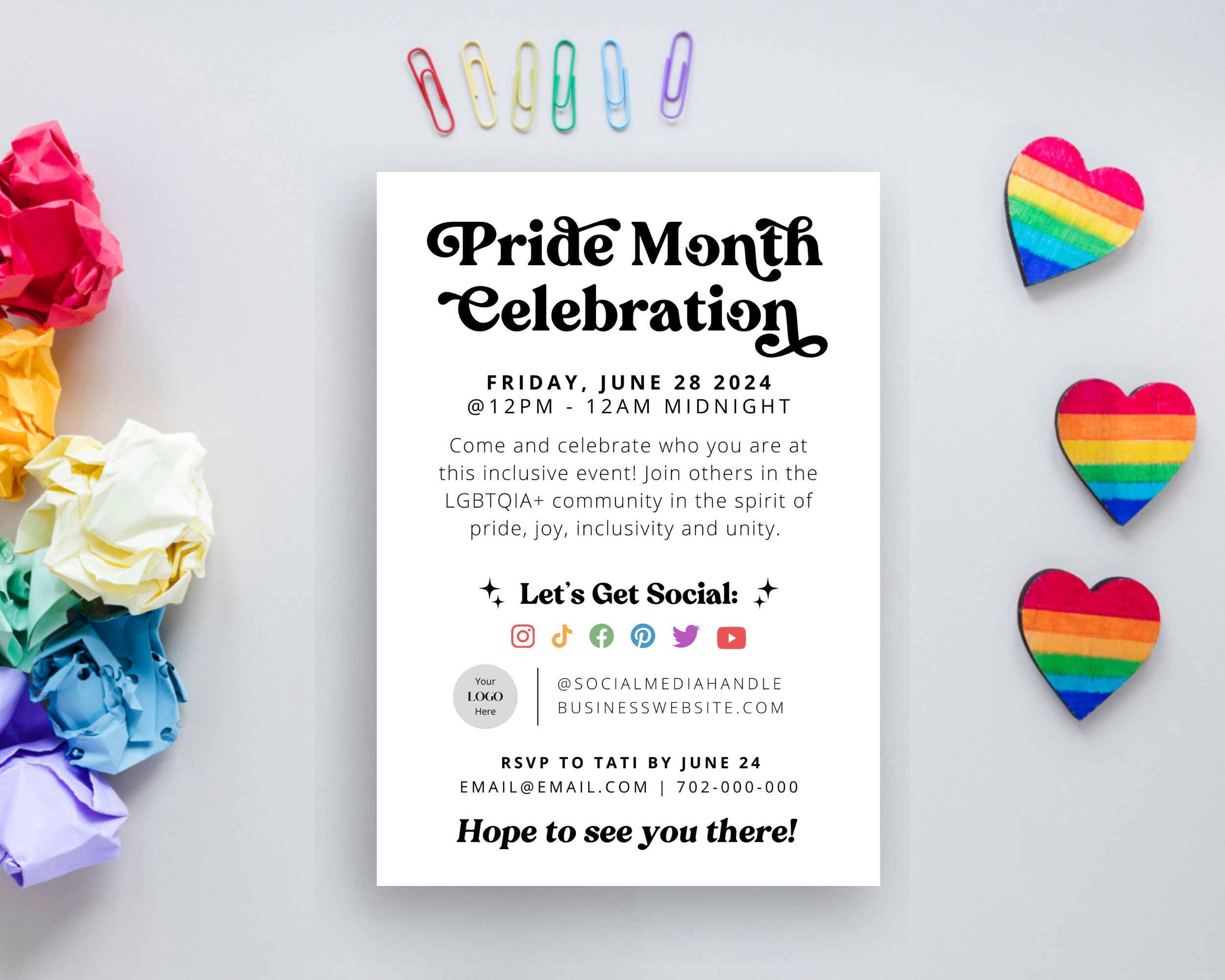 Retro Pride Invitation, Rainbow Pride Month Party Invitation Template ...