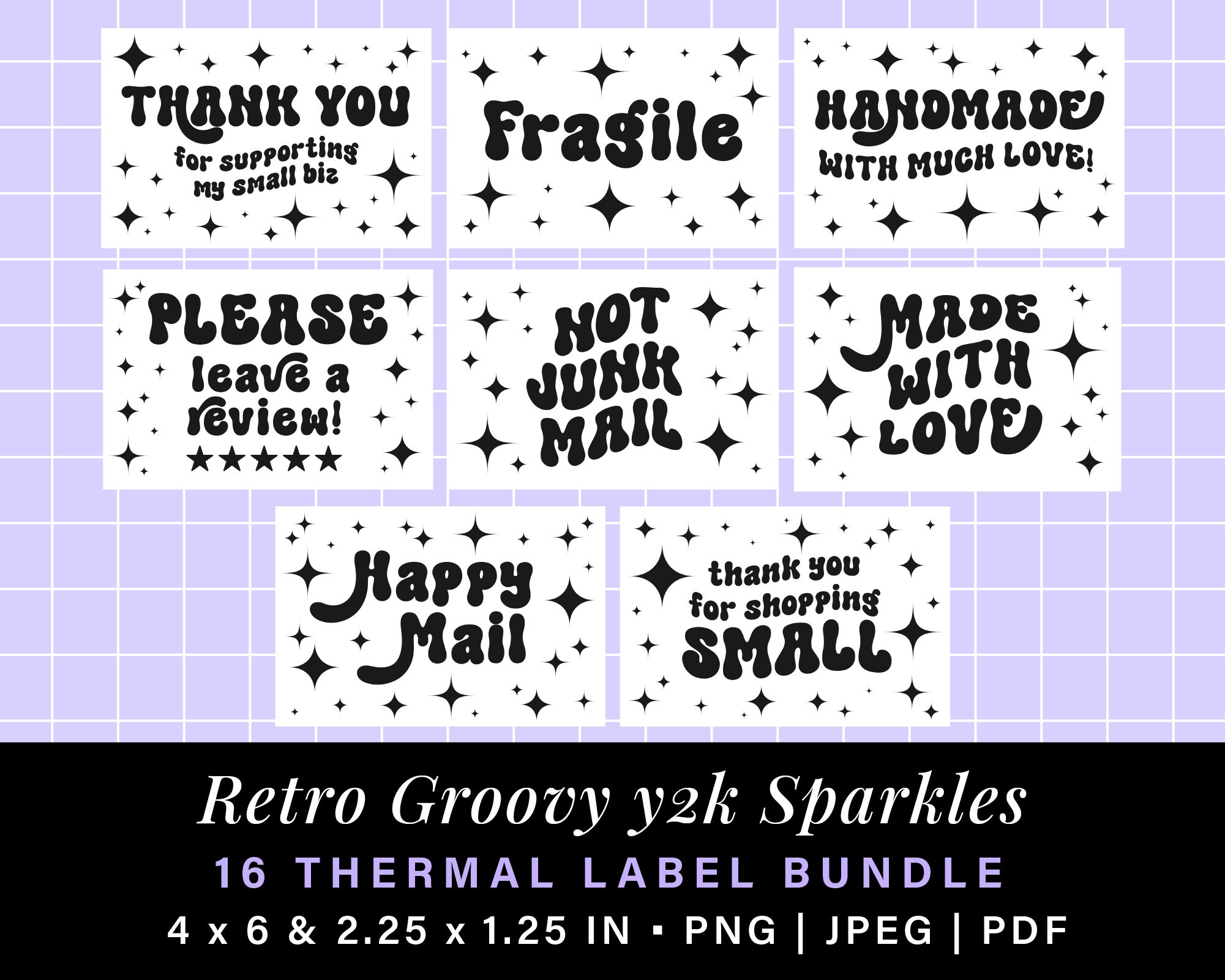 Retro Y2k Sparkle Thermal Labels Bundle, Munbyn Rollo Printer Thank You ...