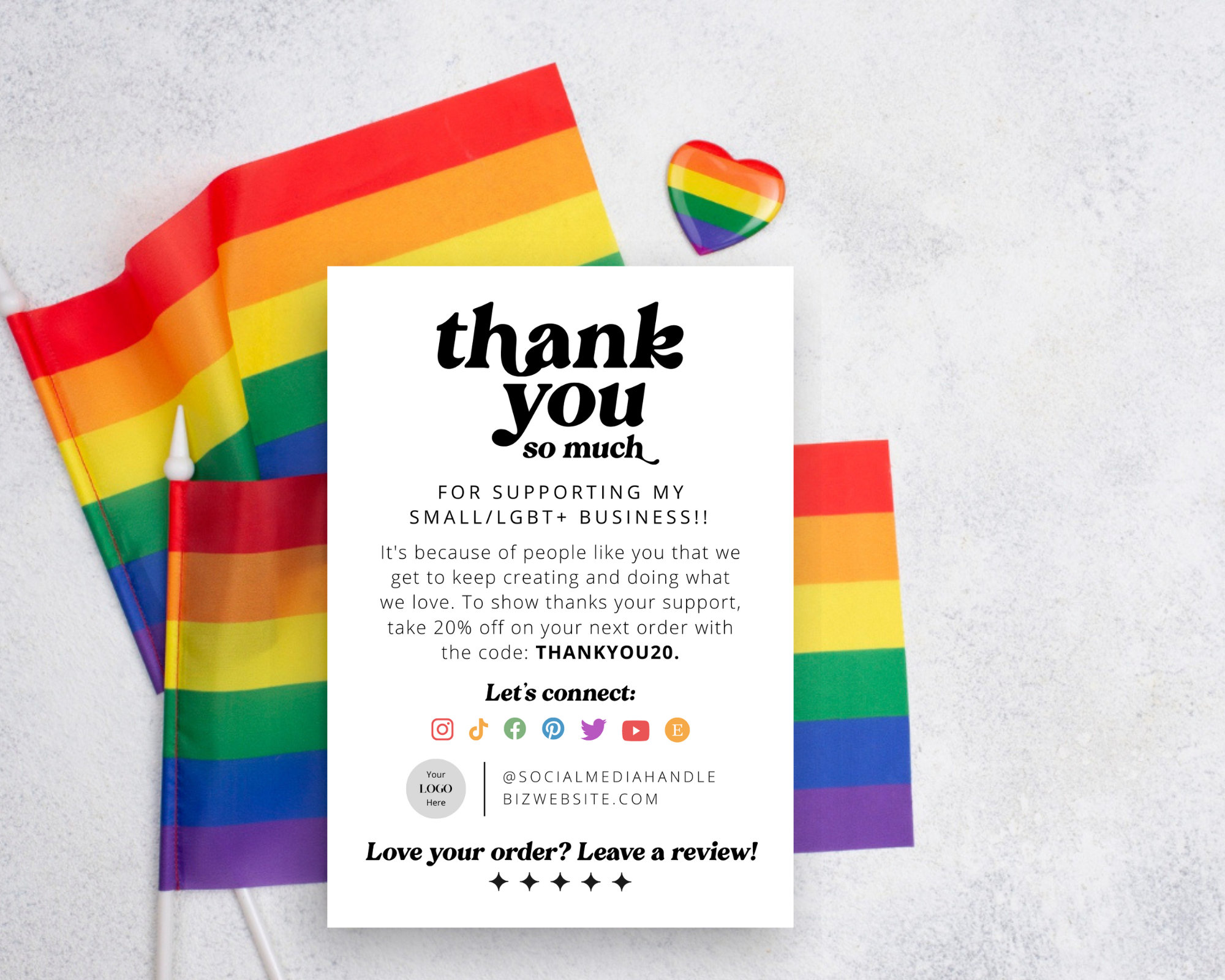 Cloud Rainbow Thank You Card Canva, Pride Small Business Thank You Card ...