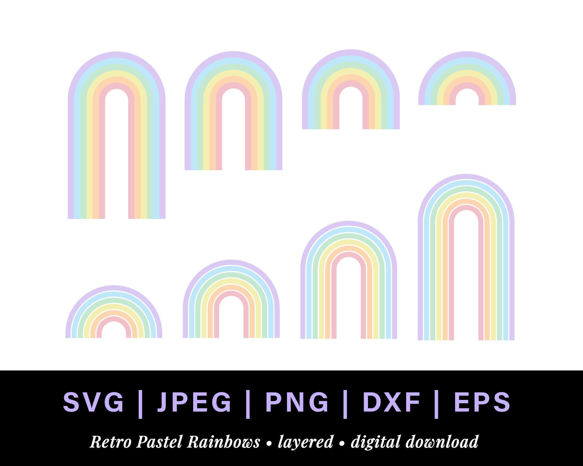 Pastel Rainbow Png, Retro Rainbow Svg for Rainbow Cake Topper, Pastel ...