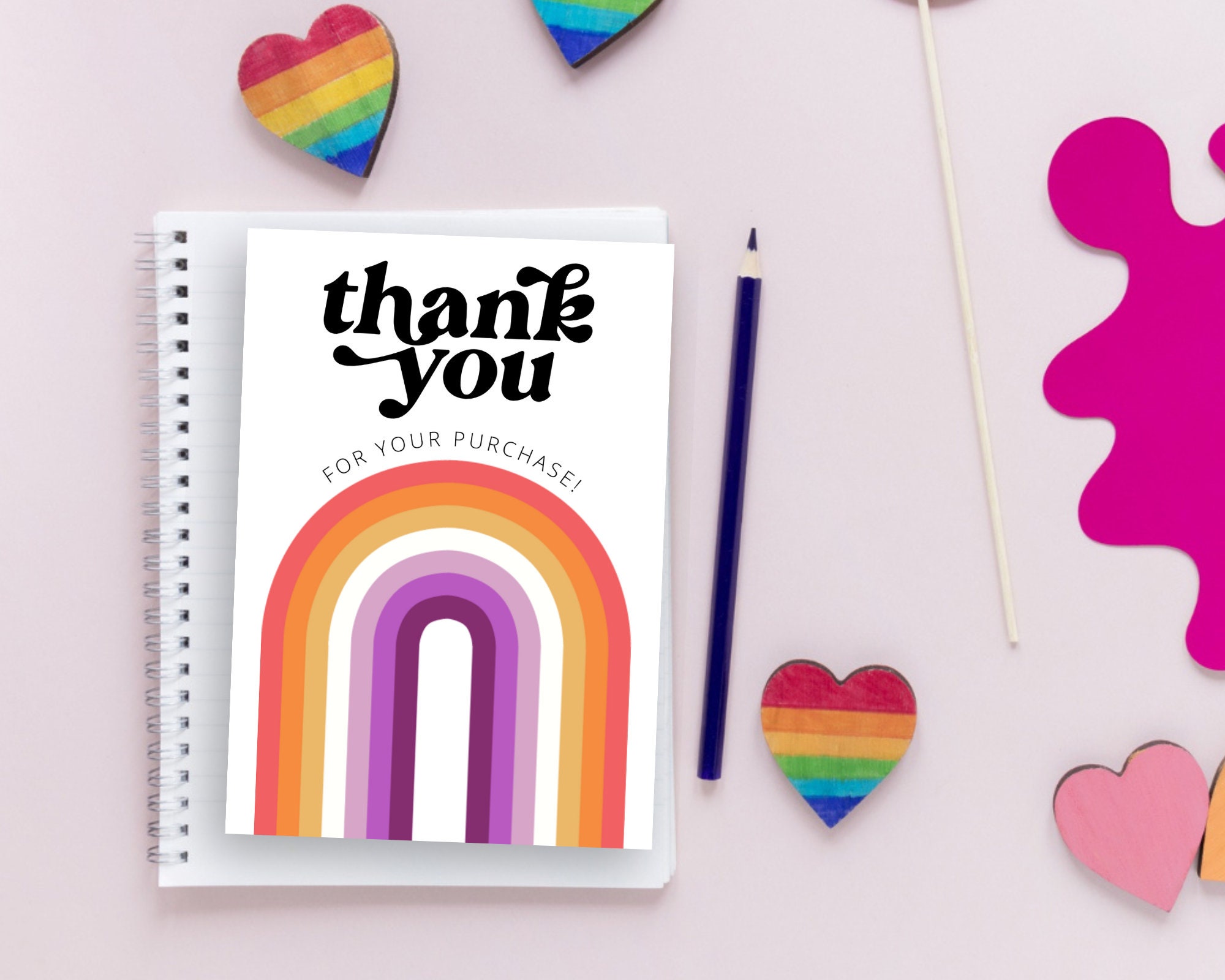 Wlw Lgbt Small Business Thank You Card Template With Retro Rainbow ...