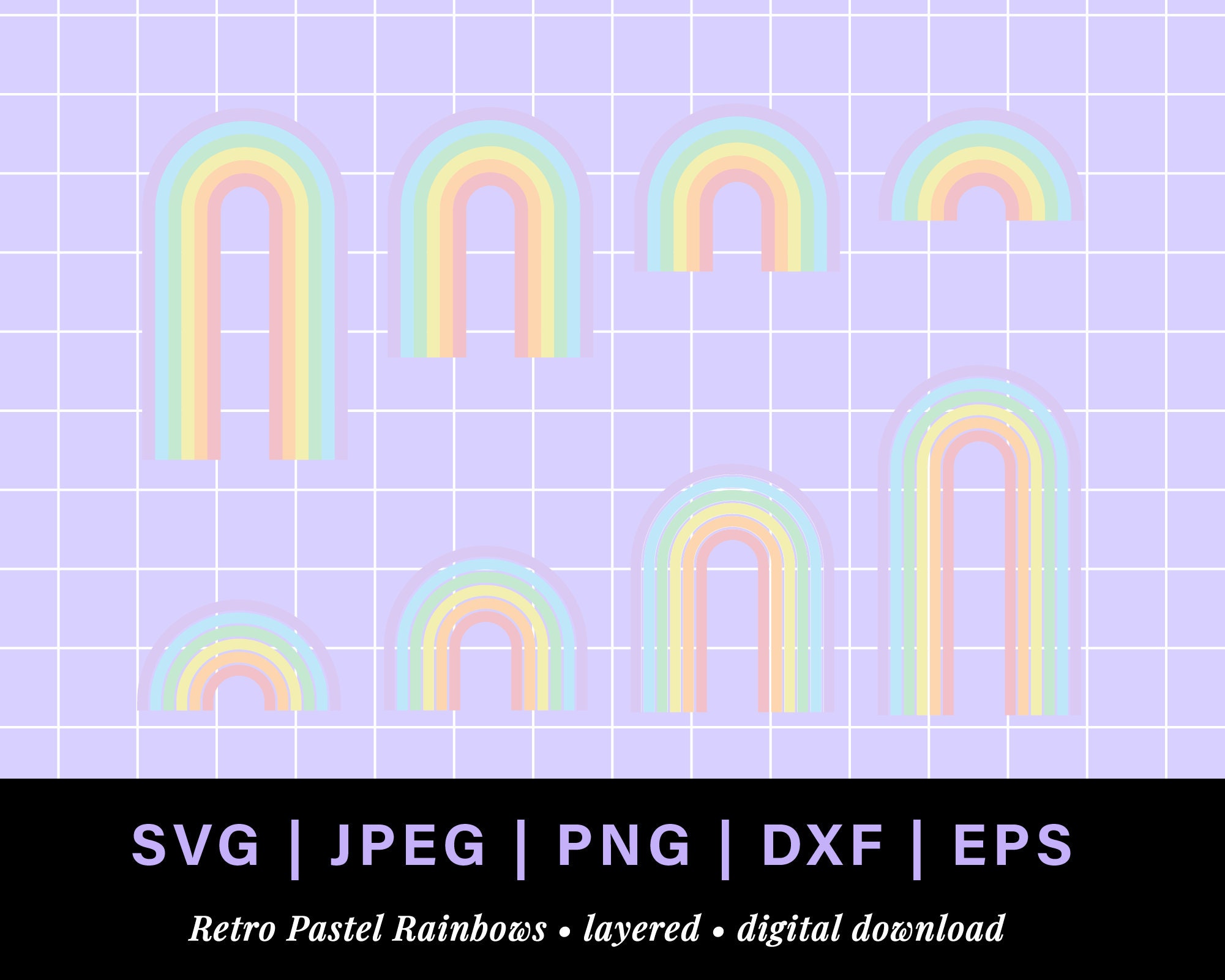 Pastel Rainbow Png, Retro Rainbow Svg for Rainbow Cake Topper, Pastel ...