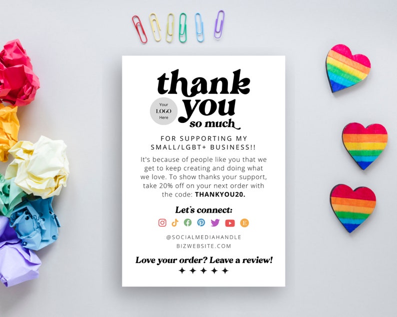 Rainbow Pride Thank You Card Canva, Lgbt Small Business Thank You Card ...