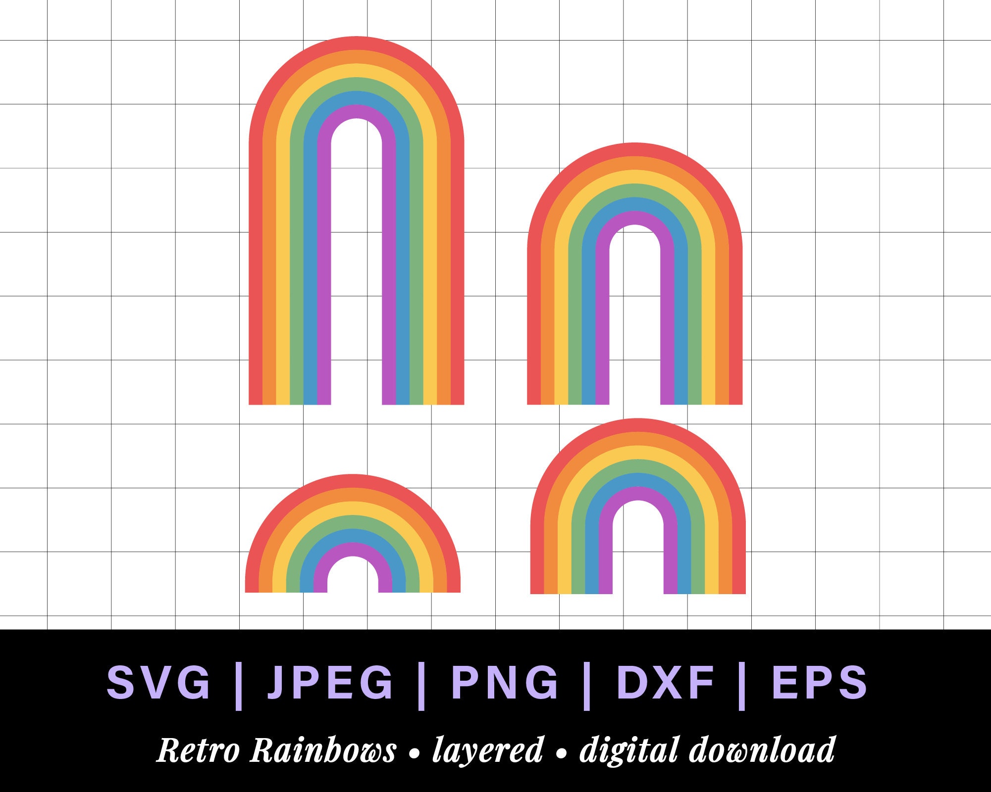 Retro Rainbow Svg, Layered Rainbow Svg Jpg for Rainbow Cake Topper ...