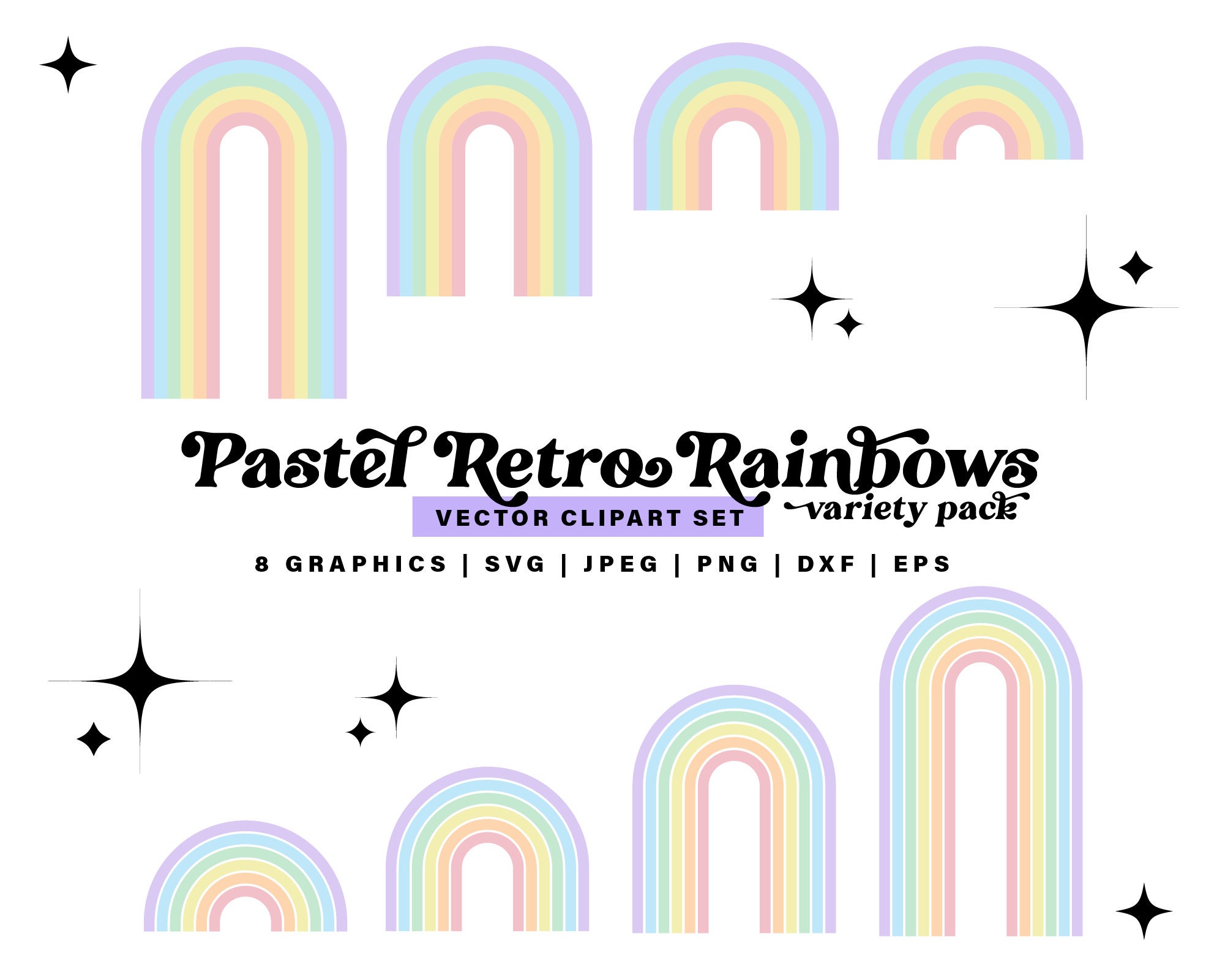 Pastel Rainbow Png, Retro Rainbow Svg for Rainbow Cake Topper, Pastel ...