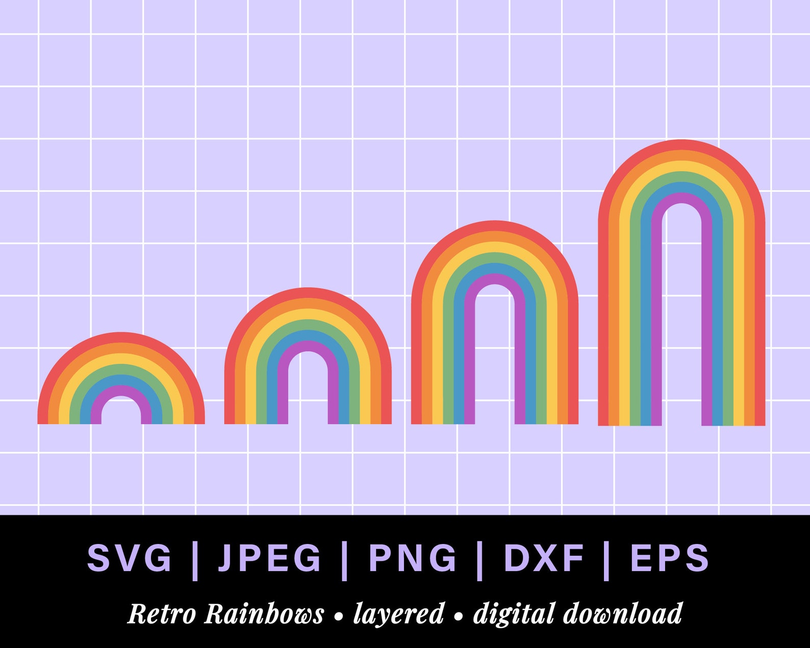 Retro Rainbow Svg, Layered Rainbow Svg Jpg for Rainbow Cake Topper ...