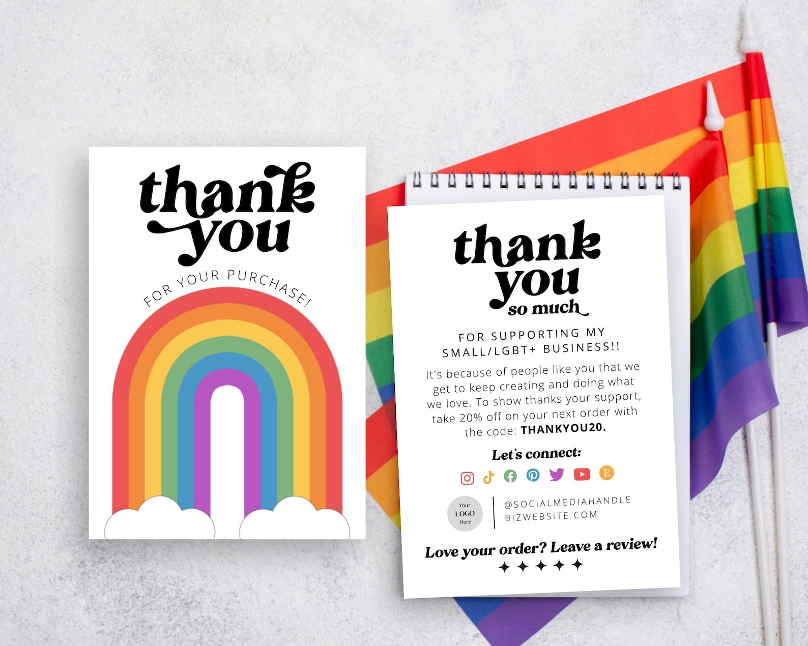 Cloud Rainbow Thank You Card Canva, Pride Small Business Thank You Card ...