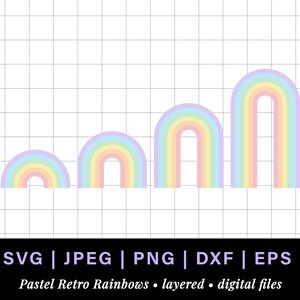 Pastel Rainbow Png, Retro Rainbow Svg for Rainbow Cake Topper, Pastel ...