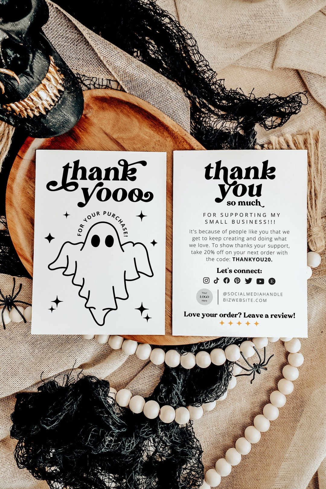 Spooky Ghost Thank You Printables Small Business Leave a Review Card ...