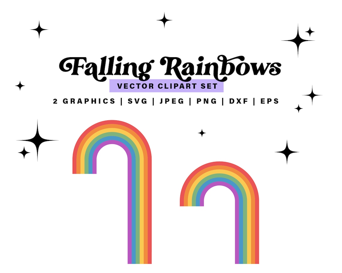 Falling Rainbow Png, Falling Rainbow Svg for Rainbow Cake Topper, Long Tall Rainbow Falling Clip ...