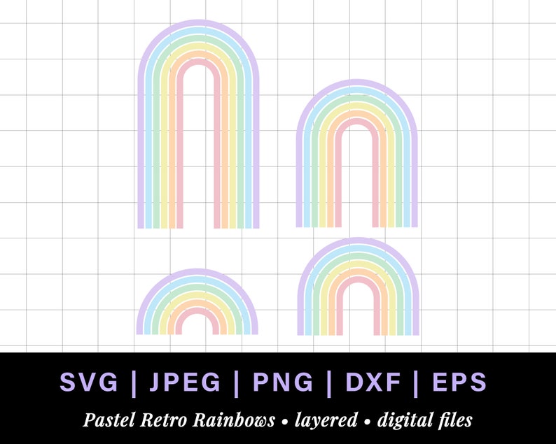 Pastel Rainbow Png, Retro Rainbow Svg for Rainbow Cake Topper, Pastel ...