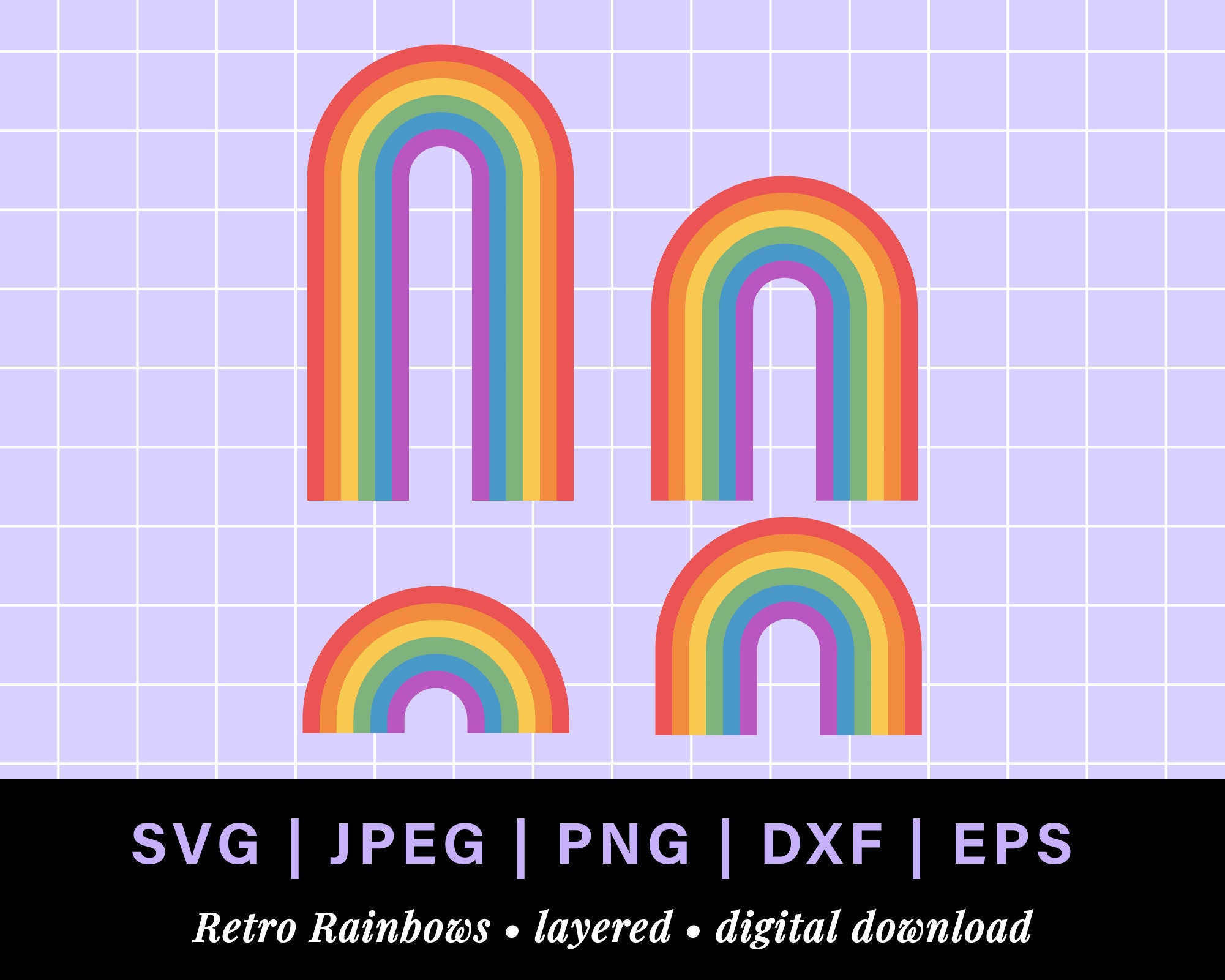 Retro Rainbow Svg, Layered Rainbow Svg Jpg for Rainbow Cake Topper ...