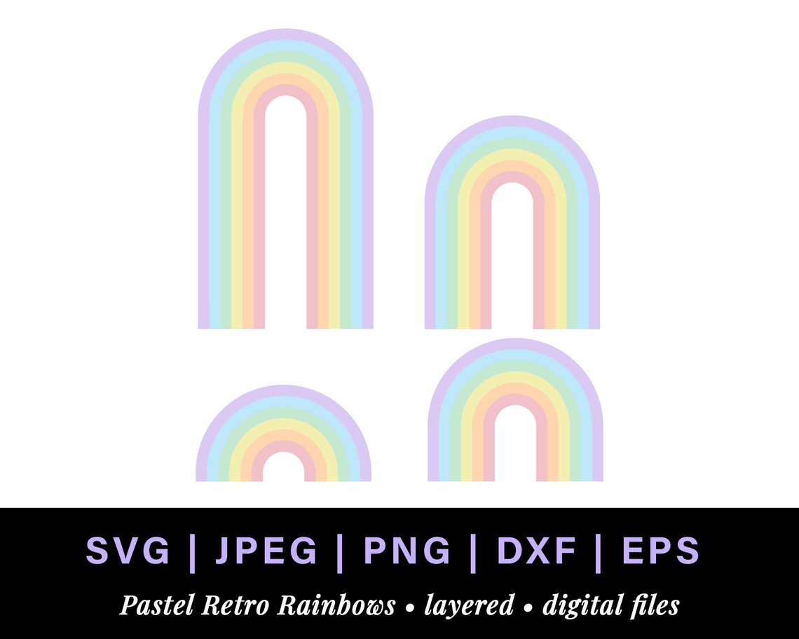 Pastel Rainbow Png, Retro Rainbow Svg for Rainbow Cake Topper, Pastel ...