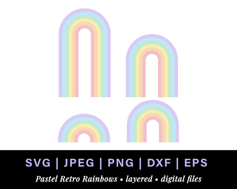 Pastel Rainbow Png, Retro Rainbow Svg for Rainbow Cake Topper, Pastel ...