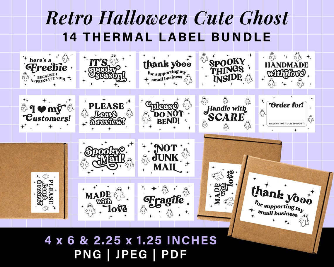 Cute Ghost Retro Halloween Thermal Label Design, Rollo Munbyn Printer ...