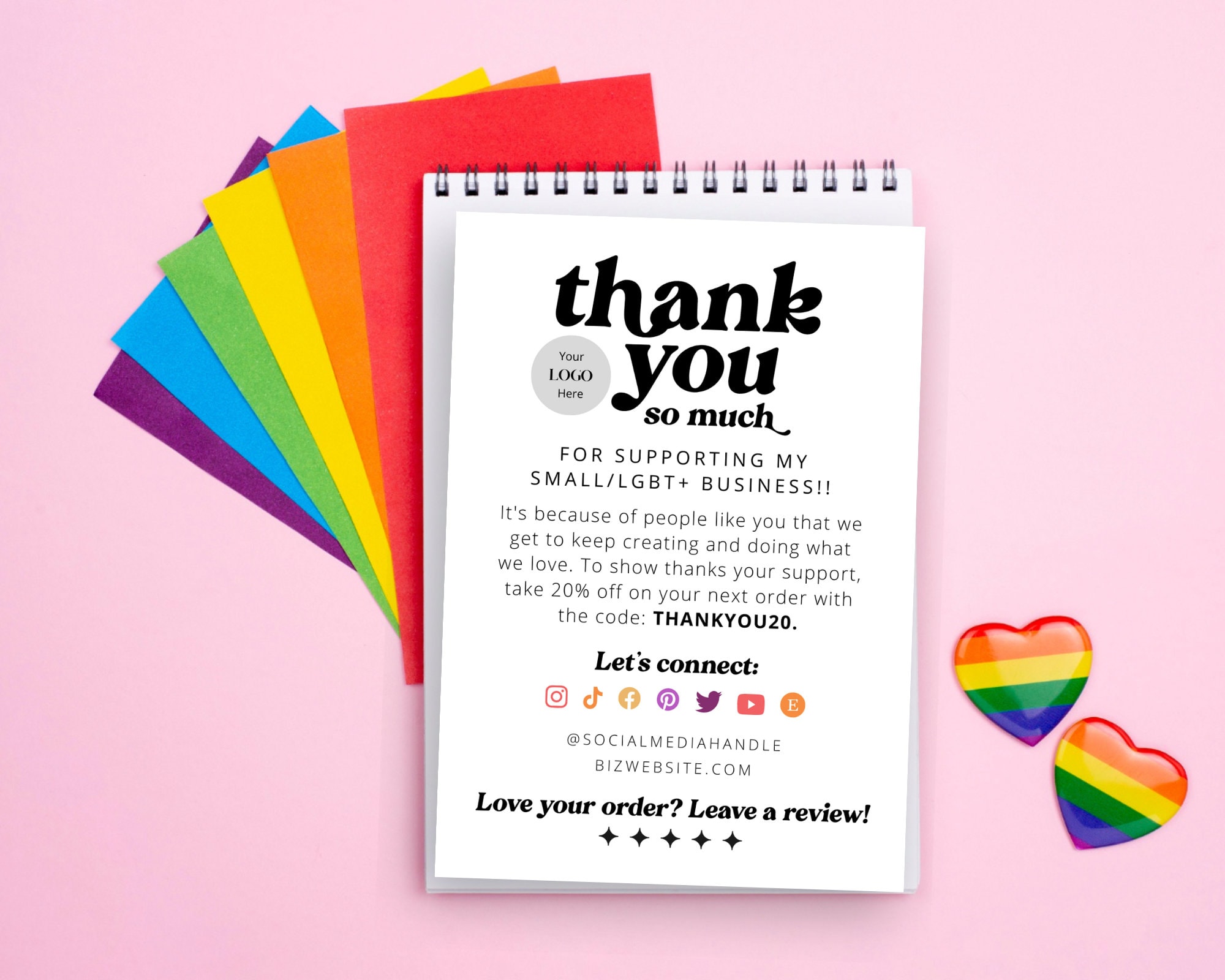Wlw Lgbt Small Business Thank You Card Template With Retro Rainbow ...