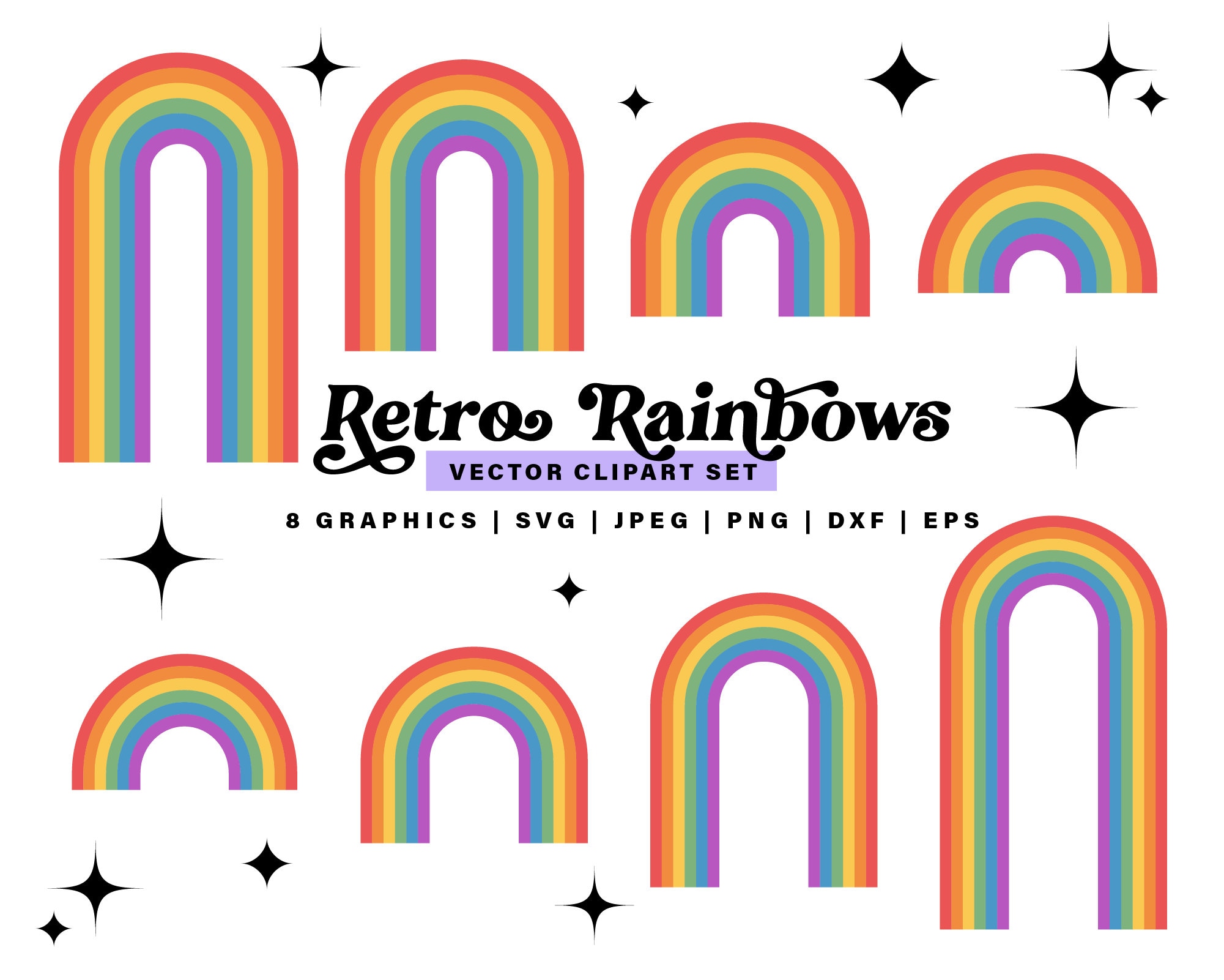 Retro Rainbow Svg, Layered Rainbow Svg, Vintage Rainbow Laser File ...