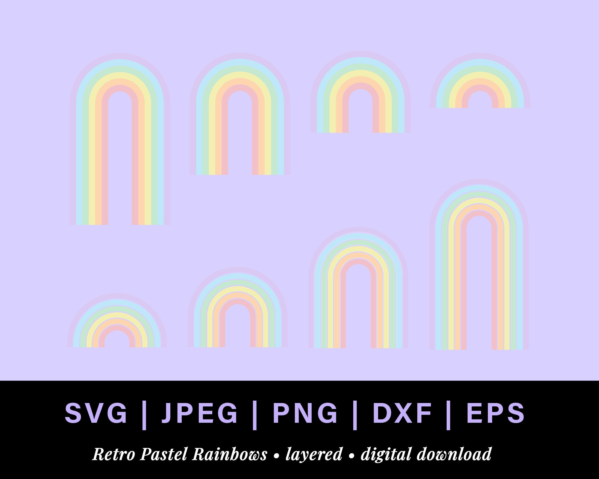 Pastel Rainbow Png, Retro Rainbow Svg for Rainbow Cake Topper, Pastel ...