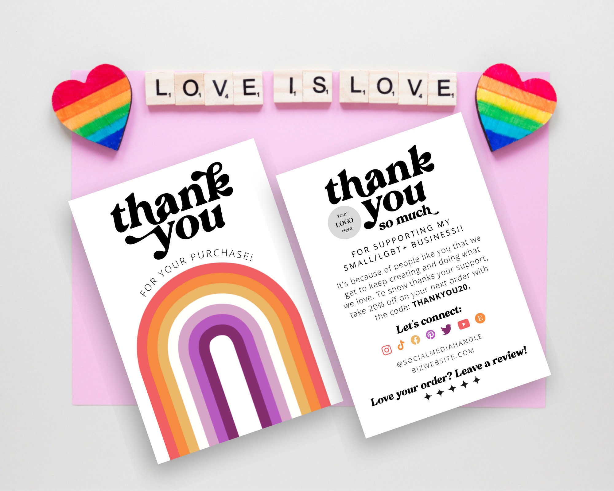 Wlw Lgbt Small Business Thank You Card Template With Retro Rainbow ...
