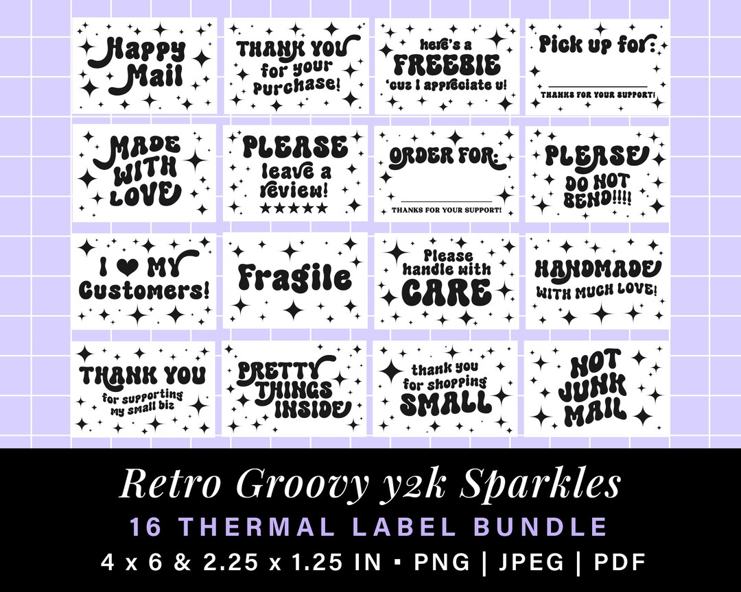 Retro Y2k Sparkle Thermal Labels Bundle, Munbyn Rollo Printer Thank You ...