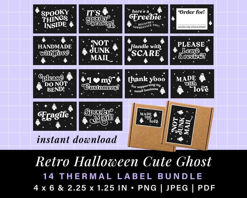Cute Ghost Retro Halloween Thermal Label Stickers, Rollo Munbyn Printer ...