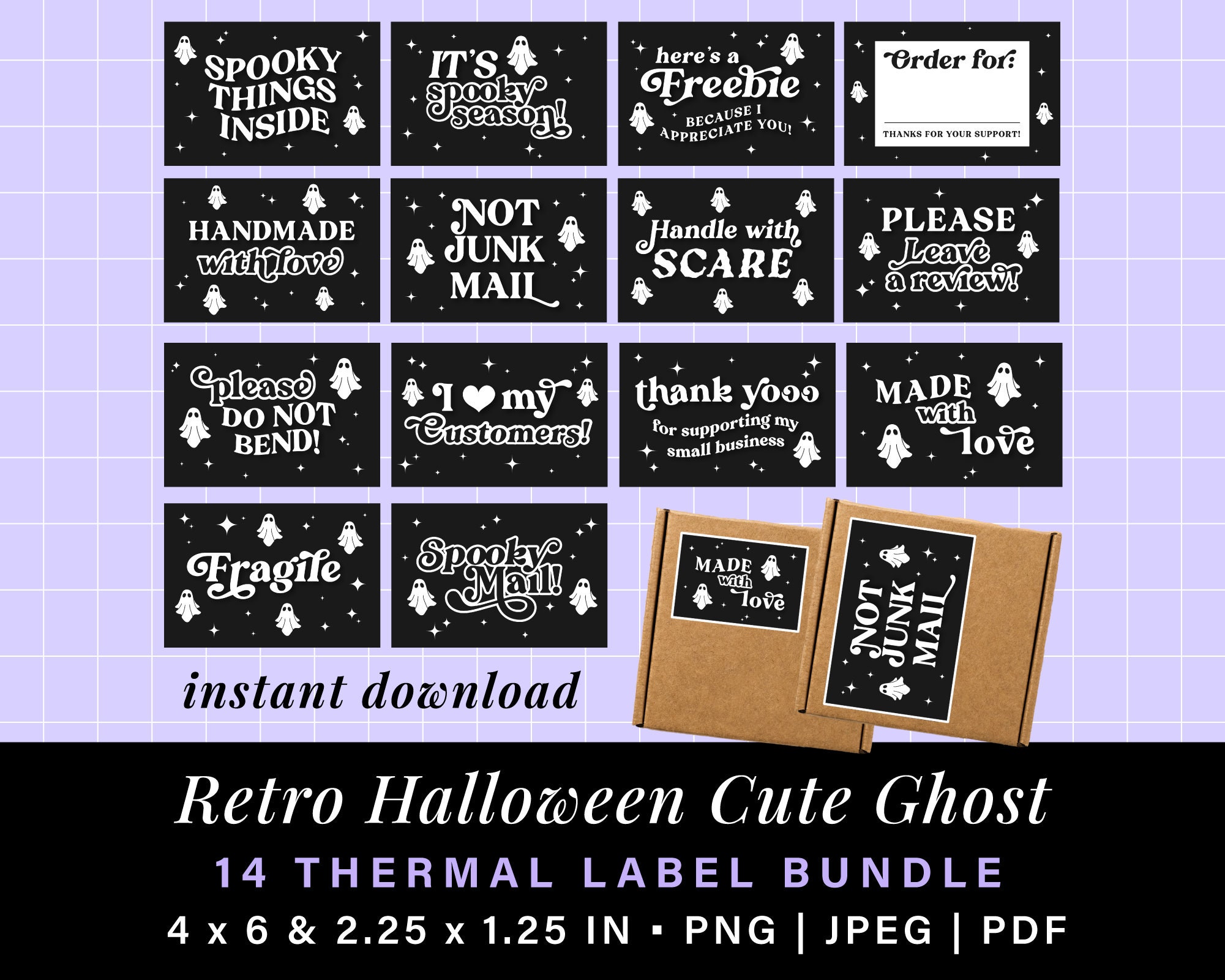 Cute Ghost Retro Halloween Thermal Label Stickers Rollo - Etsy