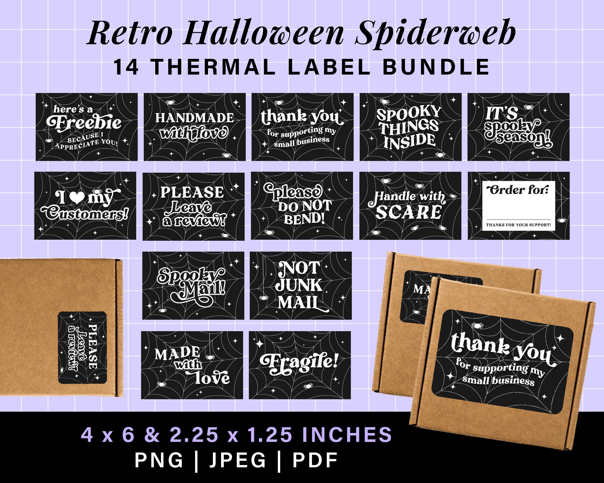 Spider Web Retro Halloween Thermal Label Stickers, Rollo Munbyn Printer ...