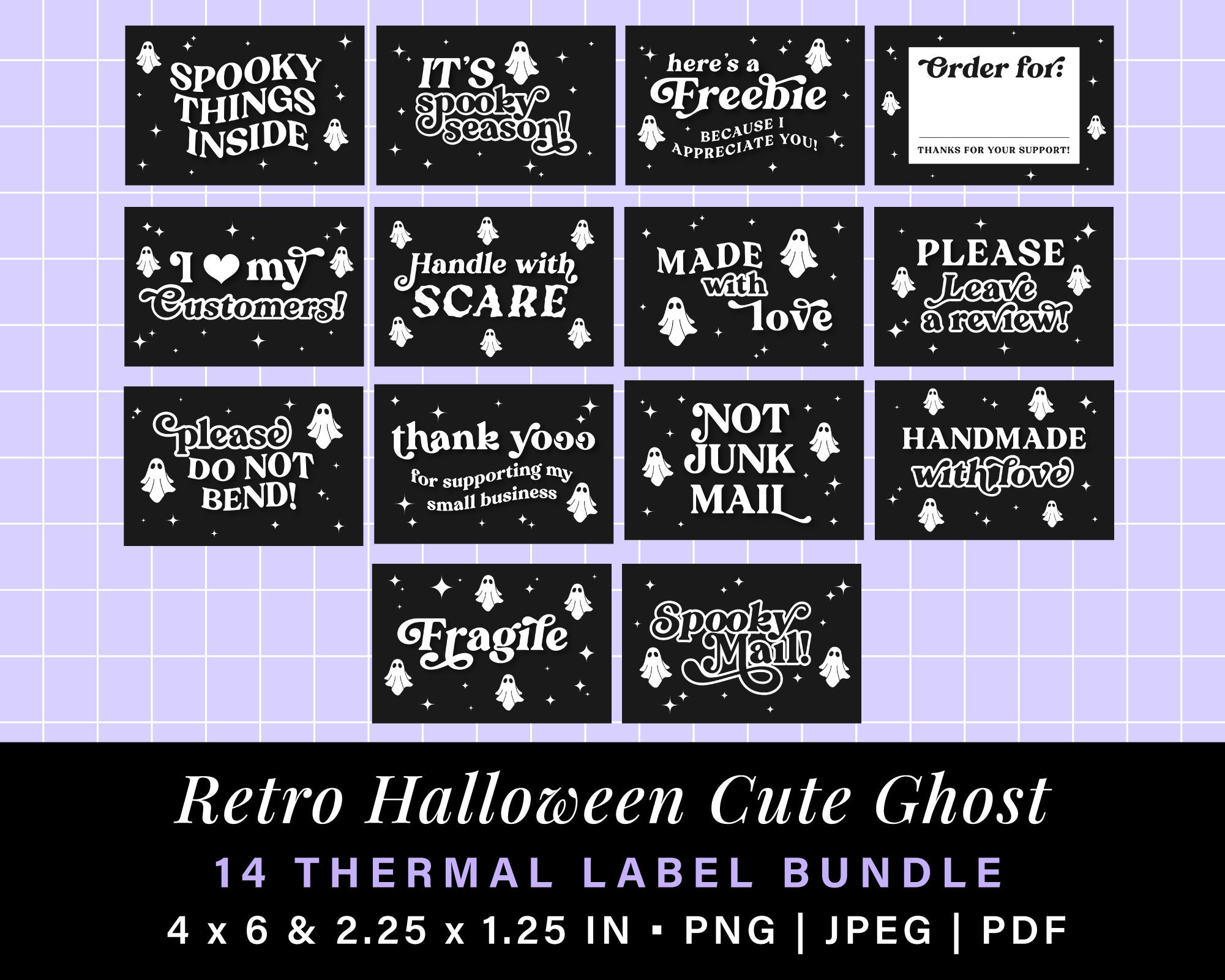 Cute Ghost Retro Halloween Thermal Label Stickers Rollo - Etsy