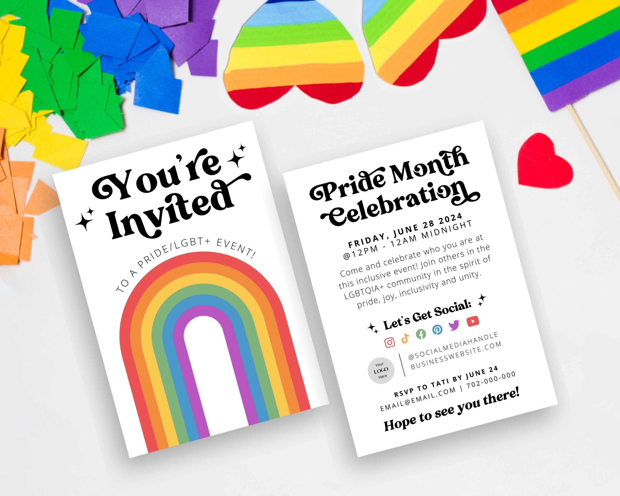 Retro Pride Invitation, Rainbow Pride Month Party Invitation Template ...