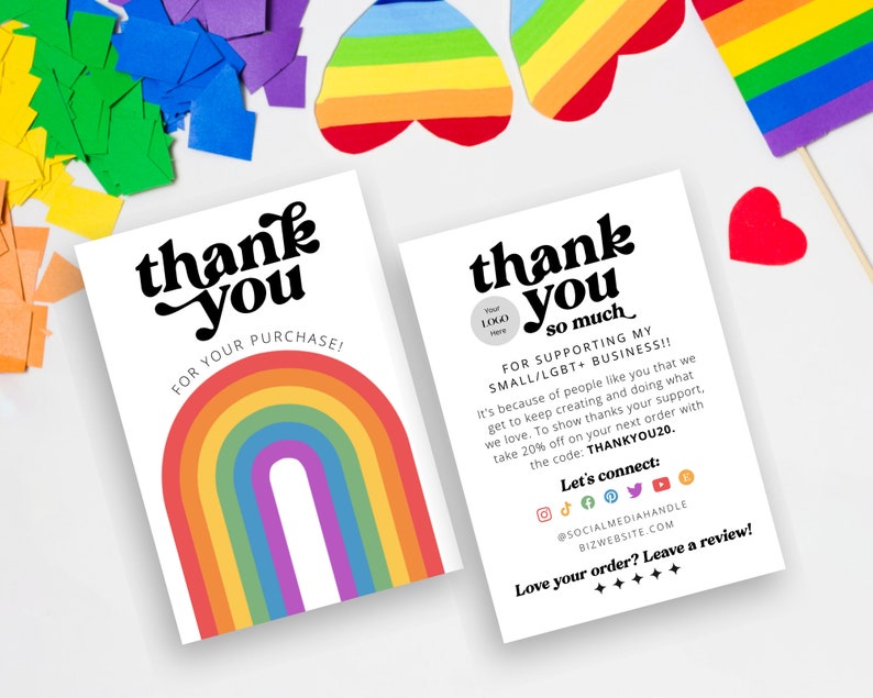 Rainbow Pride Thank You Card Canva, Lgbt Small Business Thank You Card ...