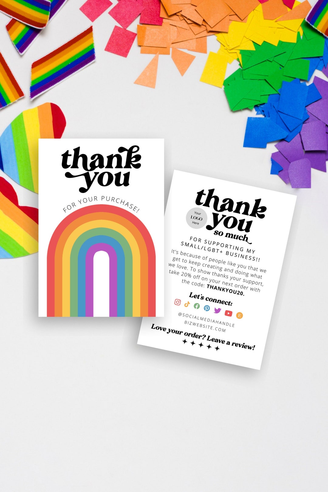 Rainbow Pride Thank You Card Canva, Lgbt Small Business Thank You Card ...
