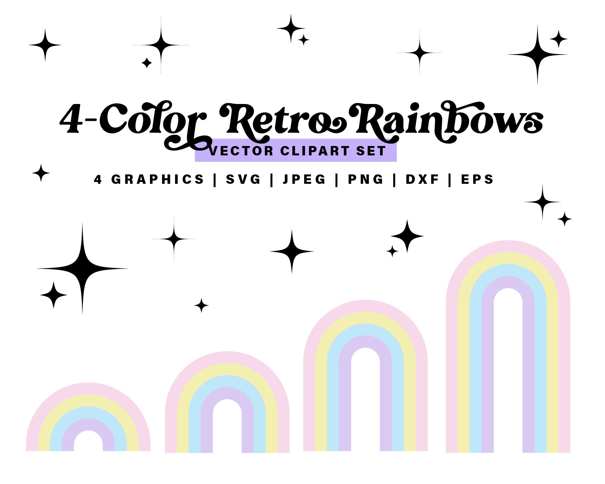 4 Color Pastel Rainbow Png, Retro Rainbow Svg for Rainbow Cake Topper ...