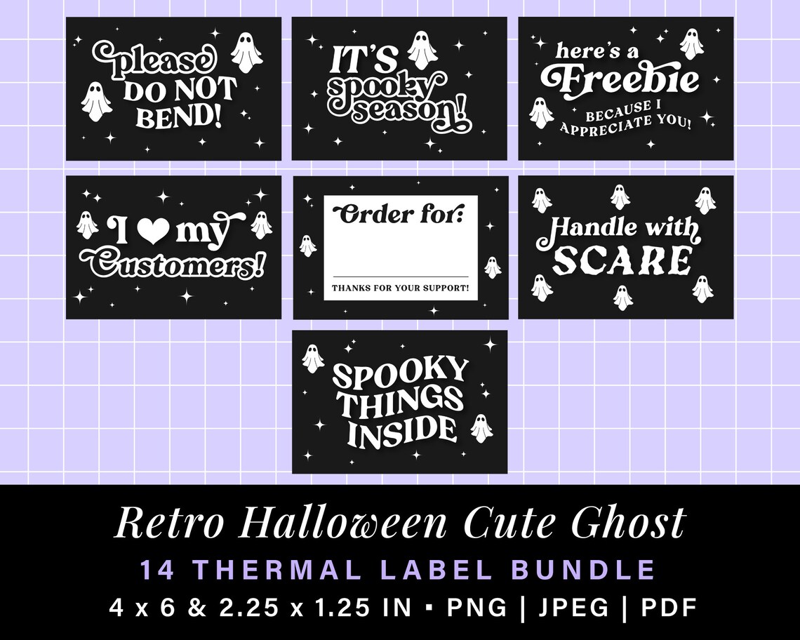Cute Ghost Retro Halloween Thermal Label Stickers Rollo - Etsy