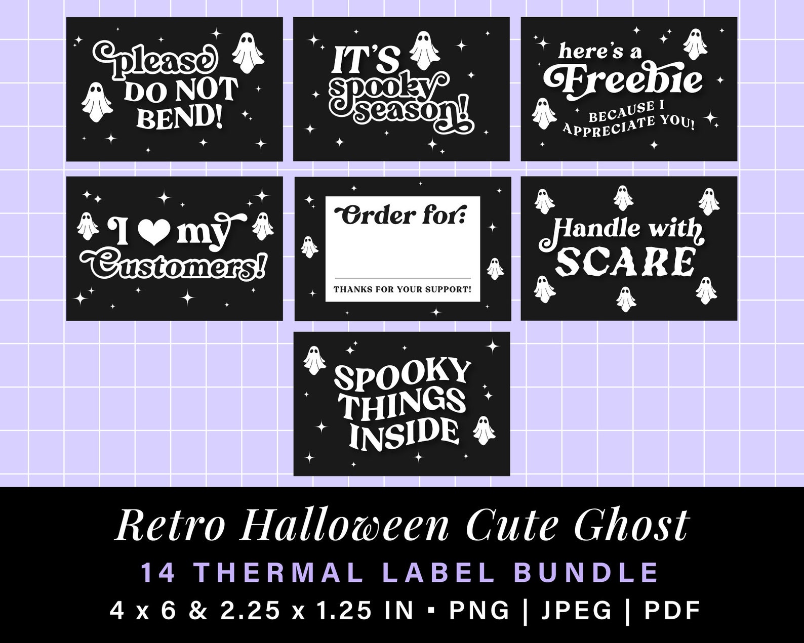 Cute Ghost Retro Halloween Thermal Label Stickers Rollo - Etsy