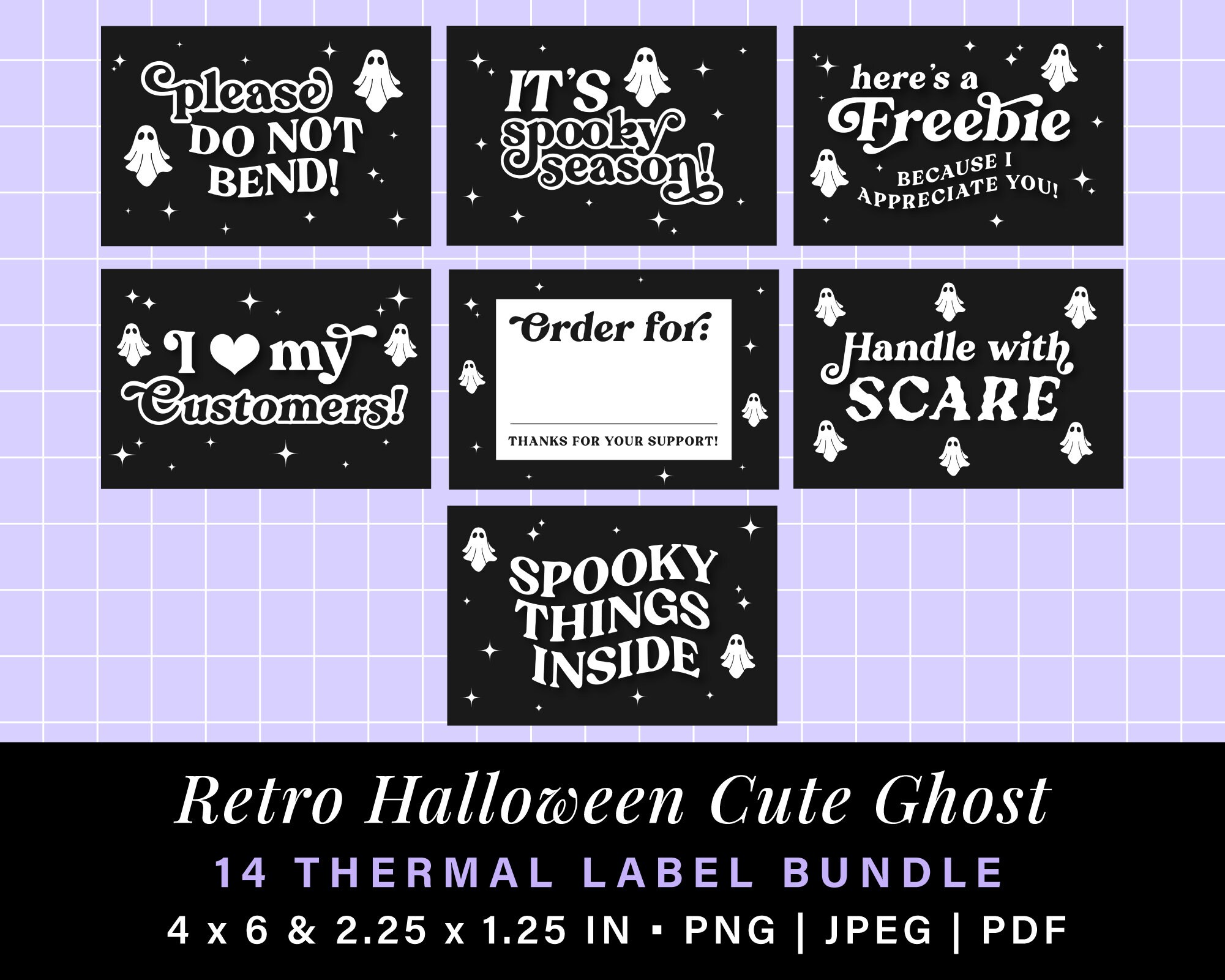 Cute Ghost Retro Halloween Thermal Label Stickers Rollo - Etsy